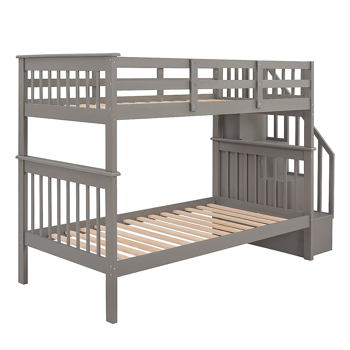 Harper & Bright Designs Twin Bunk Beds, Twin Over Twin Bunk Bed with Stairs and Storage, Low Bunk Beds Twin Over Twin for Kids Girls Boys, Grey