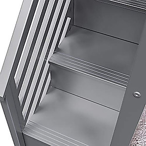 Max & Lily Low Loft Bed, Twin Bed Frame With Stairs and Curtains For Bottom, Grey/Purple