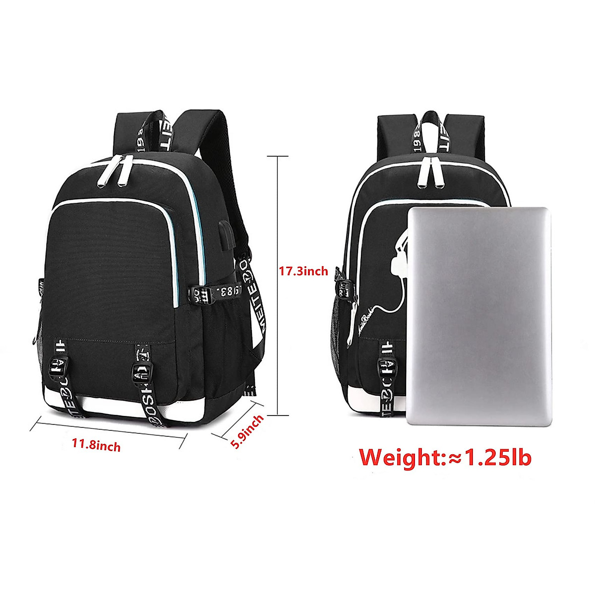 LanboQ Teens Cristiano Ronaldo Knapsack Casual Daypacks Wear Resistant Travel Bookbag with USB Charging/Headphone Port