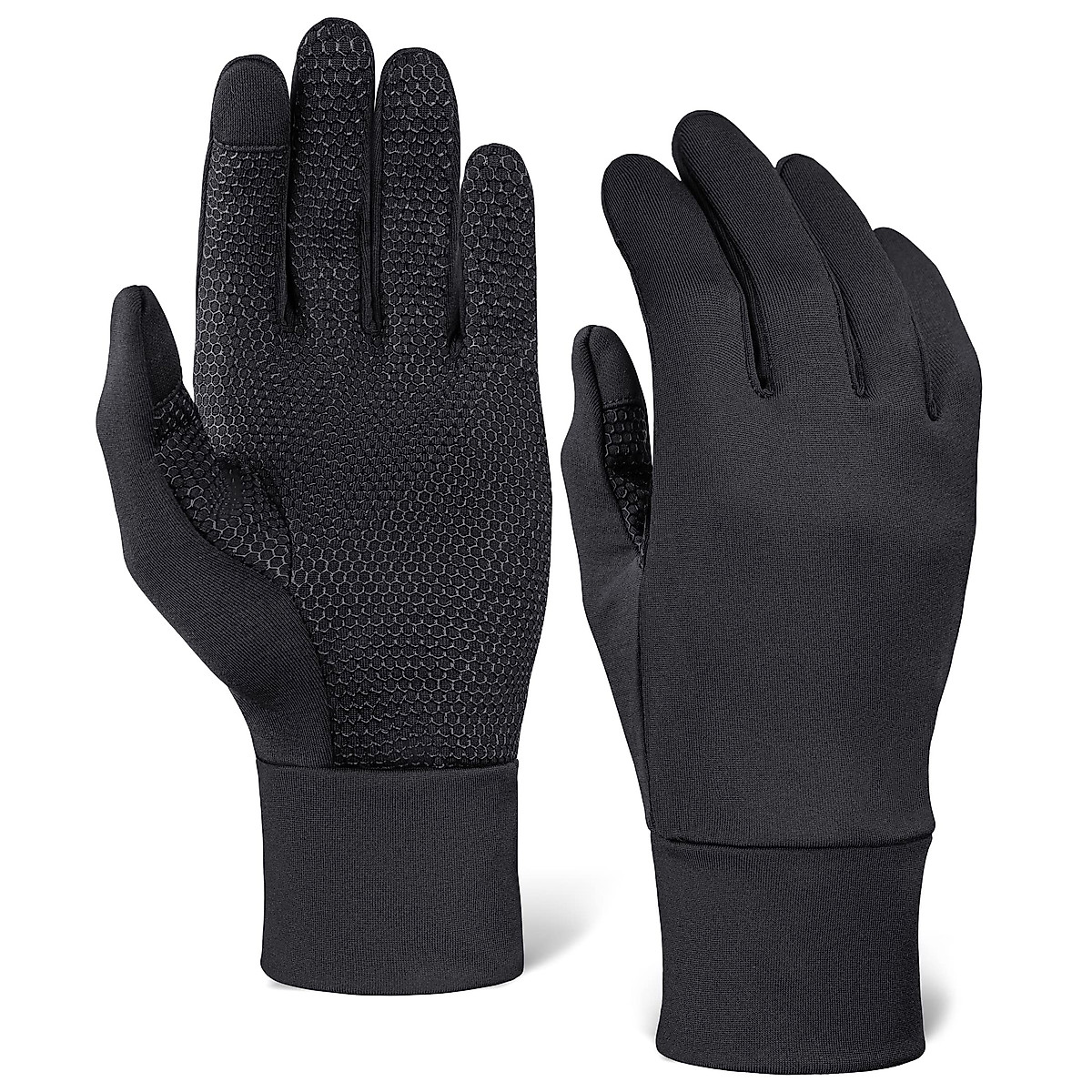 Tough Outdoors Touch Screen Running Gloves - Black Winter Glove Liners for Texting, Cycling, Exercise & Sports - Thin, Lightweight & Warm Cold Weather Thermal Gloves - Super Grippy Palm X-Large
