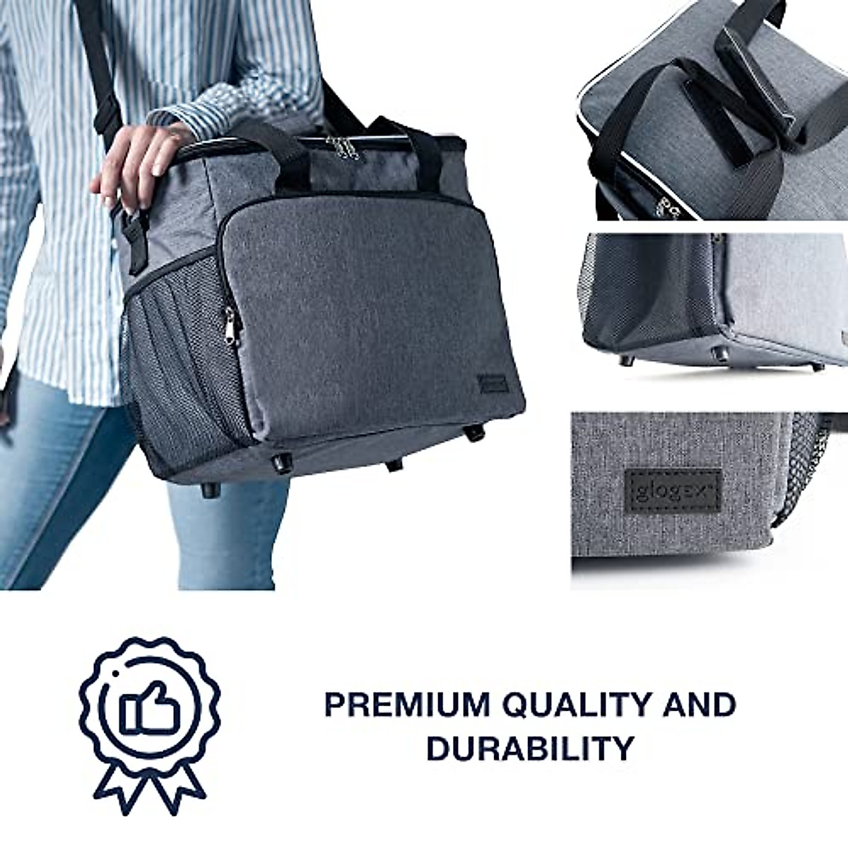 GLOGEX Portable Soft Sided Cooler Bag - Modern Picnic Lunch Bag - Foldable Soft Cooler Insulated and Leak Proof for Travel, Camping, Beach Picnic, Shopping, Fishing, Food Delivery, Keeps Warm, Cold