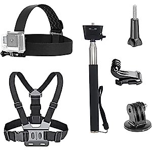 VVHOOY 3 in 1 Universal Action Camera Accessories Kit - Head Strap Mount/Chest Harness/Selfie Stick Compatible with Gopro Hero 11 10 9 8 7 6 5/AKASO EK7000/V50/Brave 7/Dragon Touch Action Camera