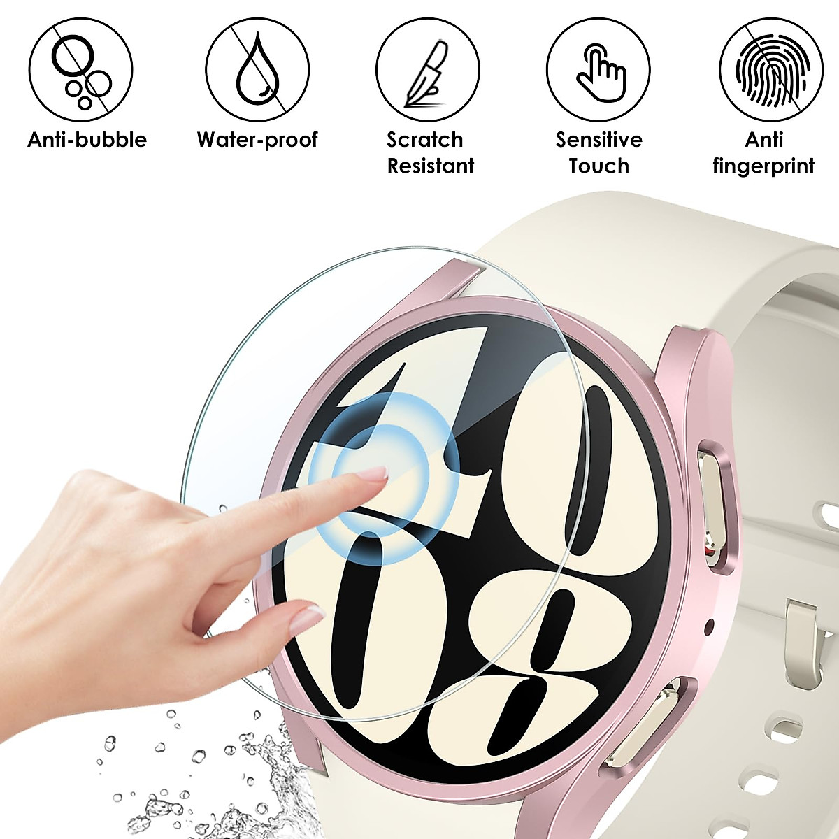 KIMILAR [5+5 Pack] Galaxy Watch 6 40mm Screen Protector Case, Anti-Fog Tempered Glass Protective Film and Hard PC Protective Bumper Compatible with Samsung Galaxy Watch 6 Accessories