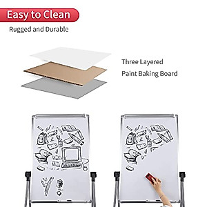 Dry Erase Board with Stand, Double Sided Magnetic Whiteboard, 24 x 36 Portable Height Adjustable White Board with Aluminium Frame