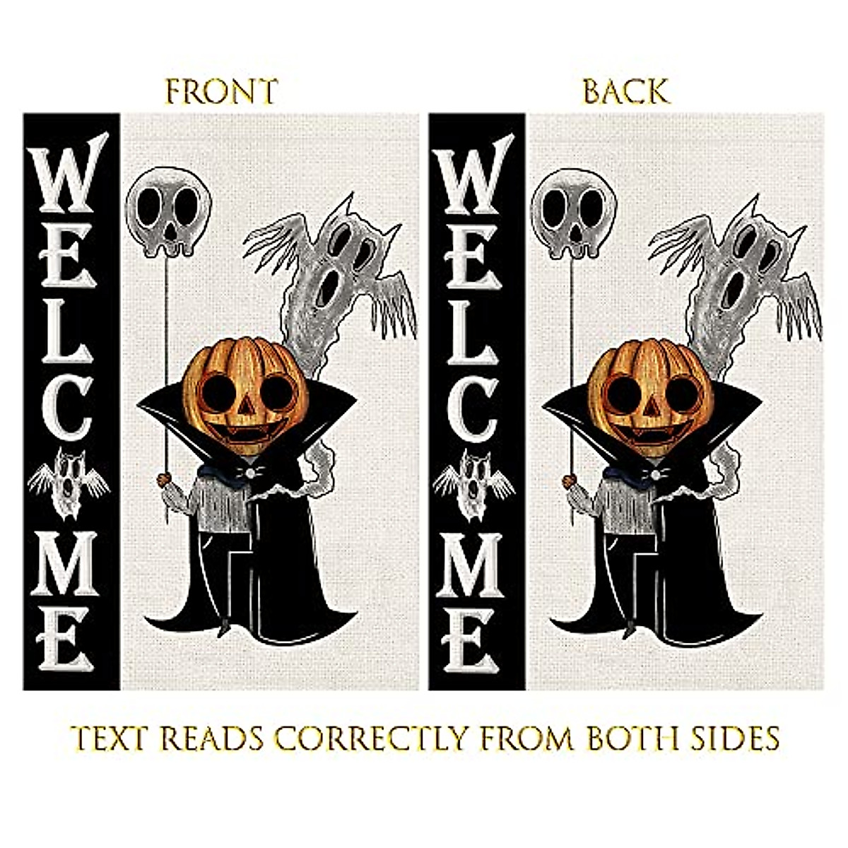 Halloween Welcome Garden Flag Burlap Double Sided Vertical 12×18 Inch Spooky White Ghost Jack Lantern Pumpkin Yard Decor DF108