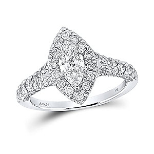 14kt White Gold Marquise Diamond Halo Bridal Wedding Engagement Ring 1-1/4 Cttw