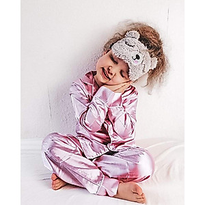 Toddler Baby Kids Satin Pajamas Set, Long Sleeve Button-Down Sleepwear PJs for Girls (3Y, A-Pink)