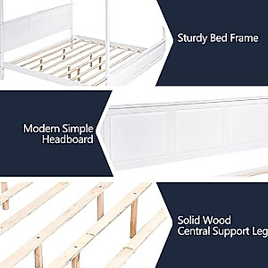 Altillo Queen Size Wooden Canopy Platform Bed Frames with Headboard/Footboard, Modern Concise Platform Bed with Solid Wood Slat Support for Bedroom Boys Girls Adults Teens, White (Queen)