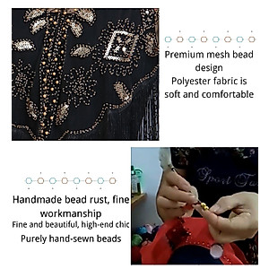 Rlosjin 𝟏𝟗𝟐𝟎𝐬 𝐒𝐡𝐚𝐰𝐥 𝐟𝐨𝐫 𝐖𝐨𝐦𝐞𝐧, Sequin Beaded Bridal Shawl, Dab Dinner Shawl, Prom Shawl, Dinner Scarf, 𝐃𝐫𝐞𝐬𝐬 𝐏𝐚𝐫𝐭𝐲 𝐒𝐡𝐚𝐰𝐥- Black Gold
