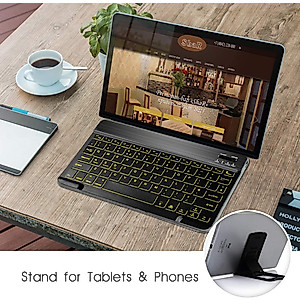 Coastacloud Ultra Slim Backlit Wireless Bluetooth Keyboard, Universal Portable 7-Colors Backlit Rechargeable Keyboard with Stand for iPhone Samsung iOS Android Windows Tablets Phones