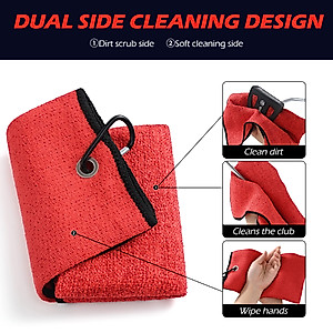 Mile High Life | Tri-fold Golf Towel | Dirt Scrub Side for Club Cleaning and Soft Side for Golf Ball | Brush and Towel in One | Multifunctional Towel | Excellent Water Absorbance (Red)