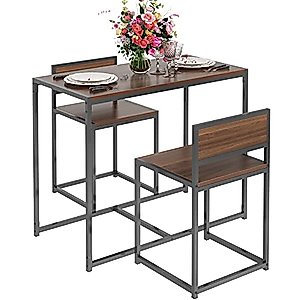 sogesfurniture 3-Piece Dining Table Set, Wood Square Dining Room Table Set, Small Kitchen Table Set for 2, Breakfast Table Set, Kitchen Wooden Table and 2 Chairs for Kitchen, Dining Room, Outdoor bar