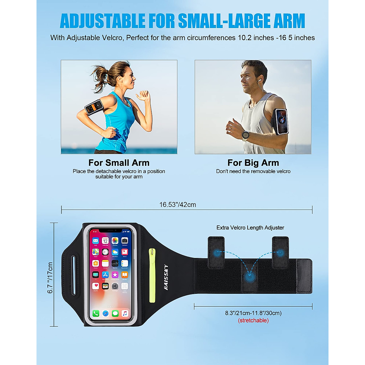 Running Armband [3D Design] with AirPods Bag, Running Phone Holder for iPhone 15 14 13 12 11 Pro Max Plus, Samsung S24 S23 S22 S21 [Up to 6.9 Inch], Gym Workouts Sports Arm Band with Card Holder