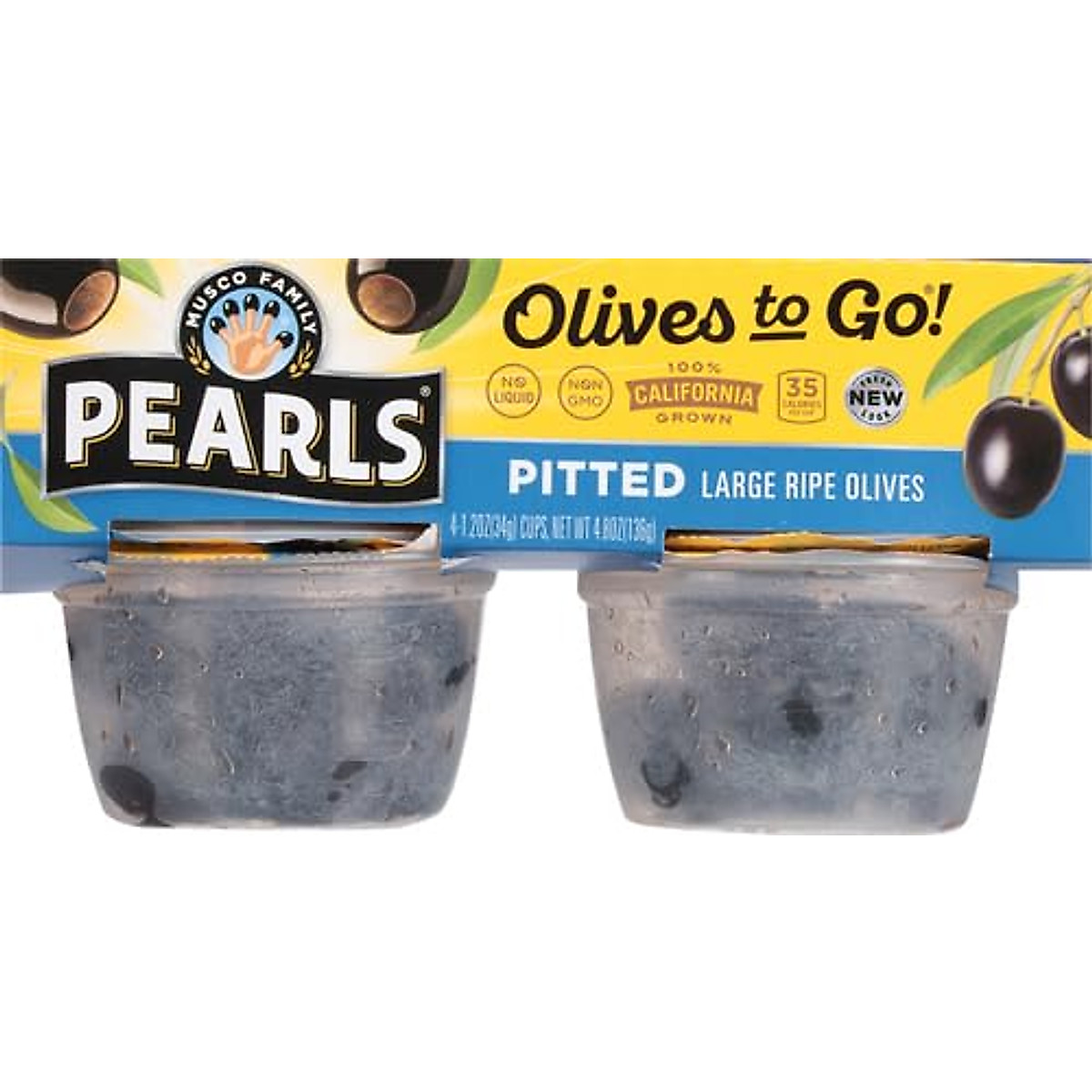 Pearls Olives To Go!, Large Ripe Pitted, Black Olives, 4.8 Ounce - 4 Count(Pack of 6)