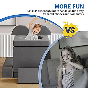 Kids Couch, 12PCS Toddler Couch with 2 Balls and Tunnel, Modular Kids Couch for Playroom, Kids Play Couch for Kickball Game, 30+ Creative Gameplay Couch for Kids (Darkgray)