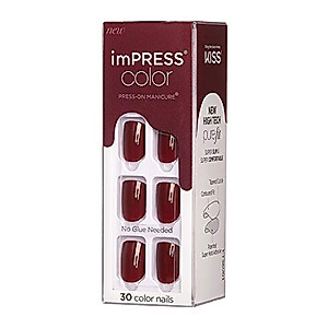 KISS imPRESS Color Press-On Manicure, Gel Nail Kit, PureFit Technology, Short Length, “I'm Not a Cinna”, Polish-Free Solid Color Mani, Includes Prep Pad, Mini File, Cuticle Stick, and 30 Fake Nails