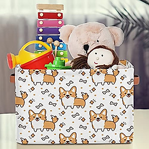 Storage Basket Bin, Dog Corgi Bones Stars Large Collapsible Storage Cube Box with Handle Durable Waterproof Closet Shelf Organizer for Toy Nursery Bedroom Laundry Basket, 1 Pcs