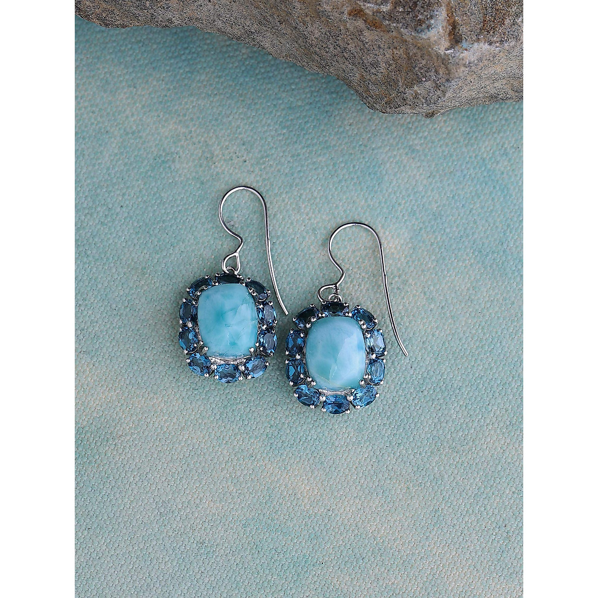 YoTreasure 13.39 Cts. Larimar London Blue Topaz Solid .925 Sterling Silver Dangle Earrings