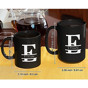 Personalized Monogram Coffee Mug, Initial Letter E Customized for Women Men Girls Boys Dads Moms Friends, Taza de Café Personalizada Con Monograma, Letra Inicial - Black Mug Letter E 11oz