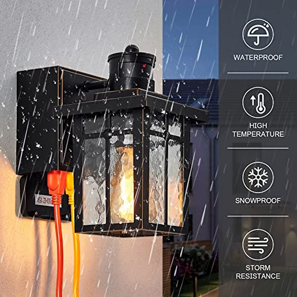 Myhaptim Porch Lights with GFCI Outlet,Dusk to Dawn Motion Sensor Outdoor Lights,3 Lighting Modes Black Front Door Lights,Waterproof Outside Wall sconces for House Patio Garage