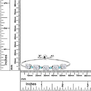 Gem Stone King 925 Sterling Silver Bracelet For Women Forever Brilliant Oval 7.82cttw Moissanite by Charles & Colvard and Swiss Blue Topaz