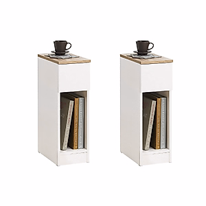 SoBuy Set of 2 Nightstand, Bedside Furniture, Beside Table End Table, Narrow Storage Cabinet with Storage Drawer and Open Compartment, White & Natural FBT111-WNX2