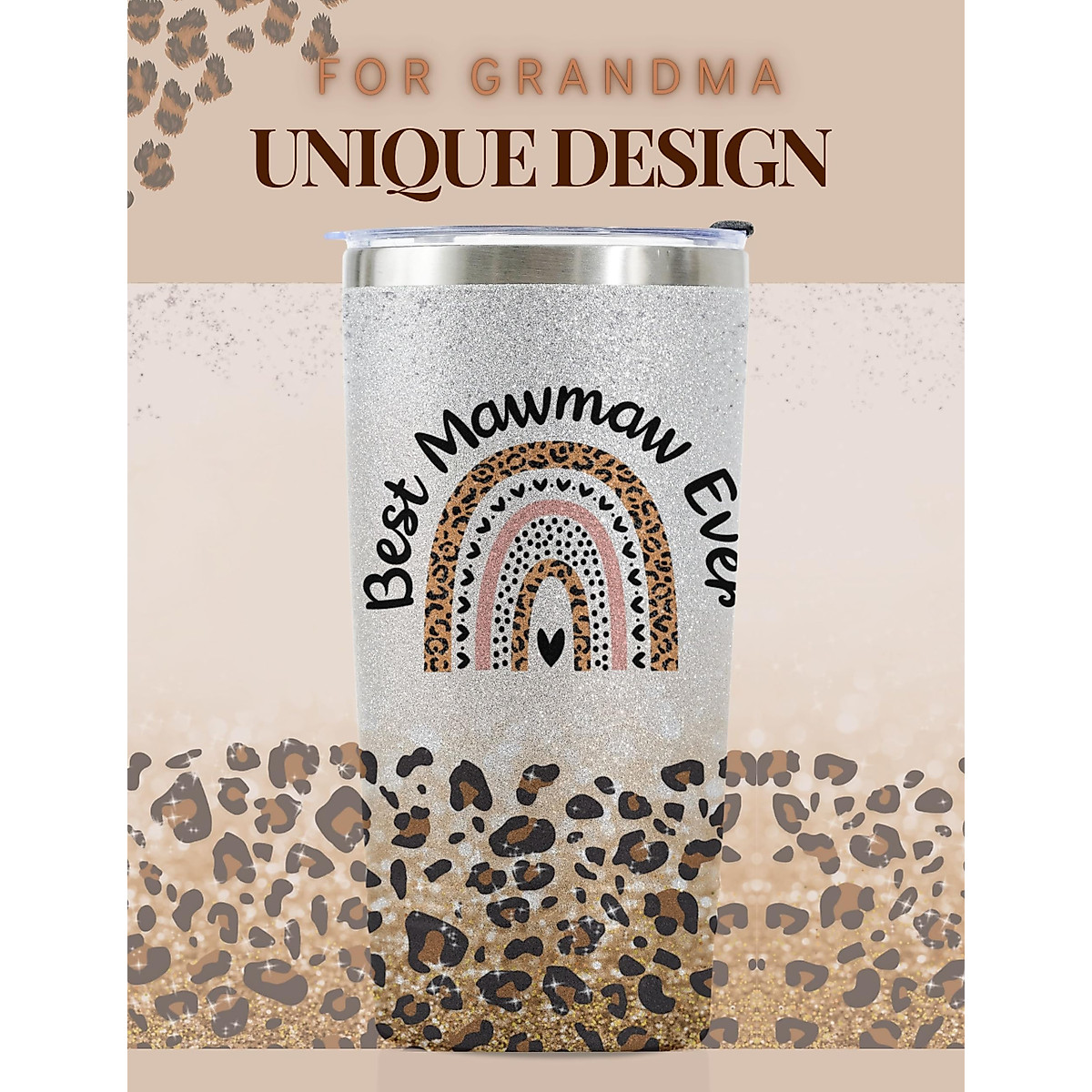 Onebttl Mawmaw Gifts from Granddaughter, Grandson, Insulated Stainless Steel Wine Tumbler with Lid and Straw, for Grandma on Mother's Day, Birthday, Christmas, Best Mawmaw Ever, Glitter Silver, 20 oz