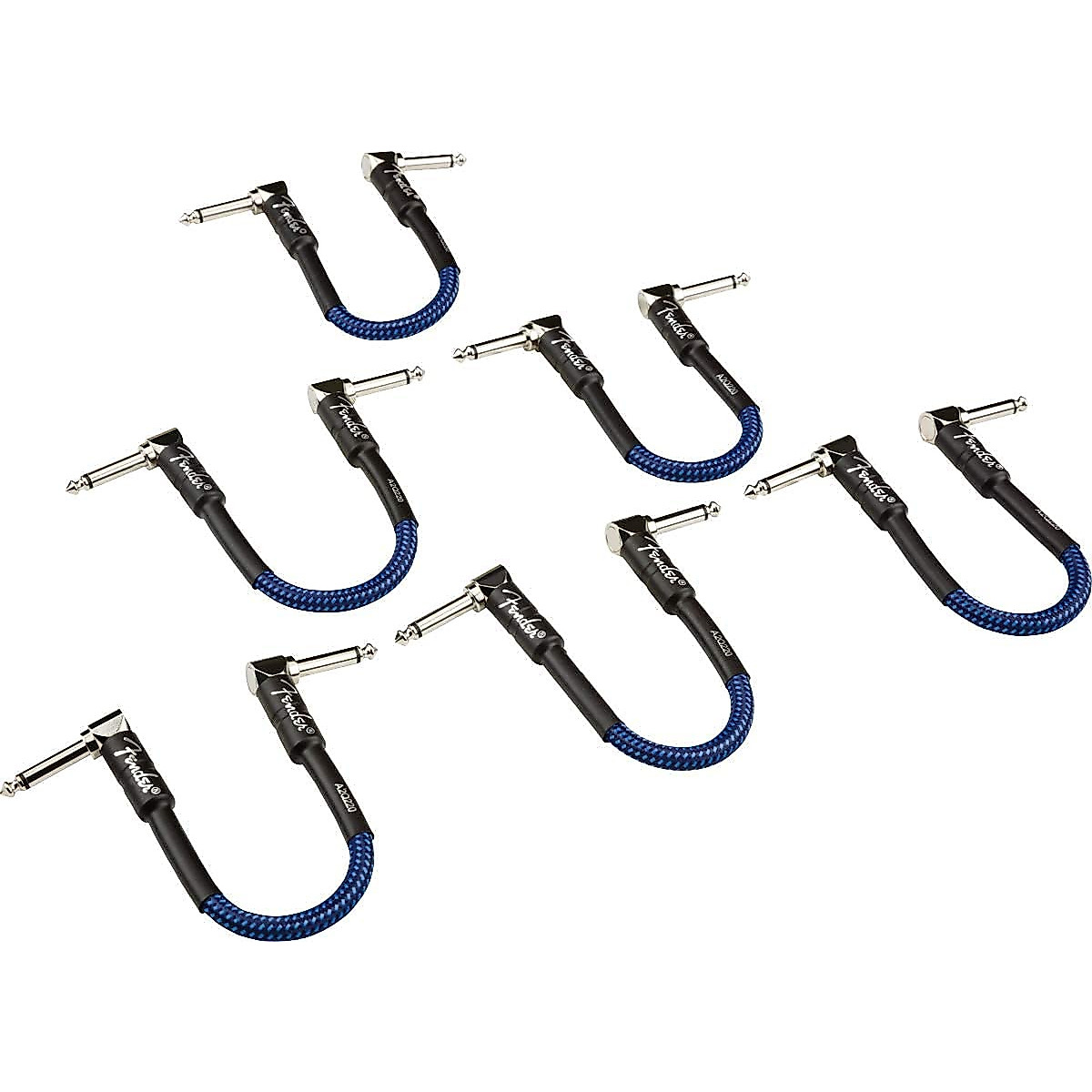 Fender 6-Inch Professional Patch Cable, Right Angle, Blue Tweed - 6 Pack