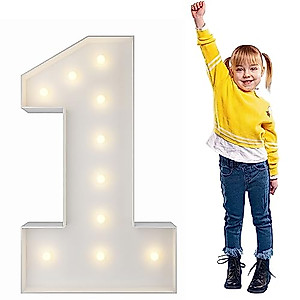 JoyBox Design 3FT Marquee Light Up Numbers Pre-Cut Frame Giant Marquee Numbers 1, Mosaic Numbers for Balloons, First 1st 21st Birthday Anniversary Decorations Party Decor