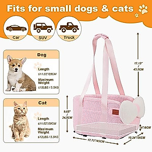 LOOBANI Center Console Dog Car Seat on Car Armrest, Comfortable Dog Car Seats for Small Dogs Cats to See Out Window Up to 12 Lbs, Portable Dog Booster Seat Fits Perfectly for Car, Travel, Home (Pink)