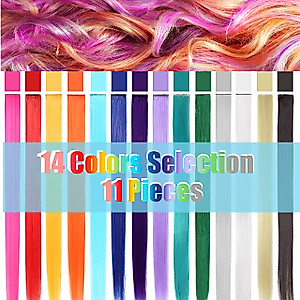 Beaute Galleria Bundle 11 Pieces Single Color 21 Inches Straight Party Highlights Clip In Synthetic Hair Extensions Cosplay Comic Con Halloween Costume (Dark Brown)