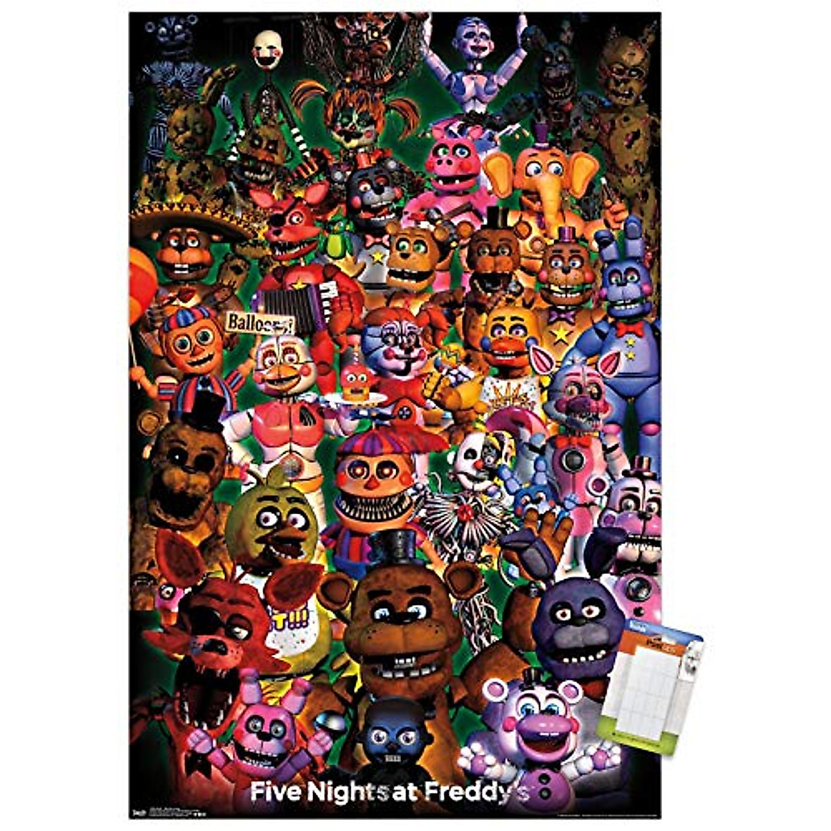 Trends International Five Nights at Freddy's - Ultimate Group Wall Poster, 22.375" x 34", Poster & Mount Bundle