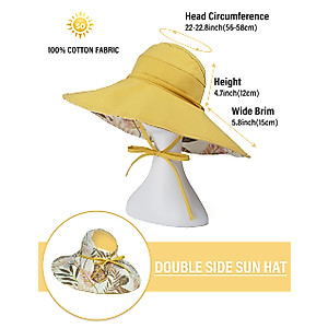 Koreshion Women Ponytail Sun Hat Reversible Fishing Hat Foldable Bowknot Summer Hat UPF 50+ Beach Cap Wide Brim Bucket Hat Yellow
