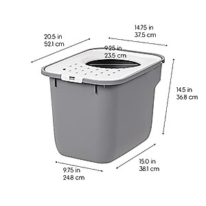 IRIS USA Square Top Entry Cat Litter Box, Large Kitty Litter Tray with Litter Catching Lid Less Tracking Dog Proof and Privacy Walls, Gray/White