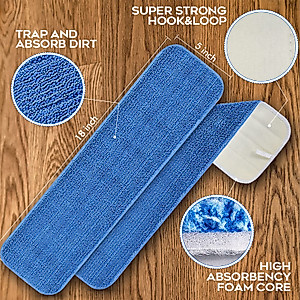 Matthew 18'' Microfiber Spray Mop Replacement Pads Heads for Wet Dry Reusable Mops Floor Home Commercial Cleaning Refills, Machine Washable Fits Compatible with Bona Mop&Most Spray Mops Blue (6 Pack)