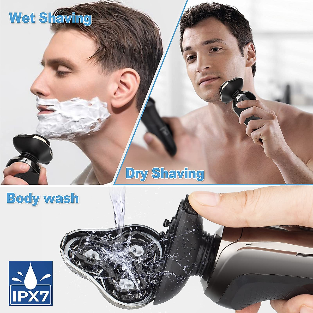 Electric Razor for Men,Electric Shavers for Men IPX7 Waterproof Mens Shaver Rechargeable with Beard Trimmer, 4 in 1 3D Rotary Mens Razor Shaver Kit Cordless Shaving Machines for Husband Father Gift