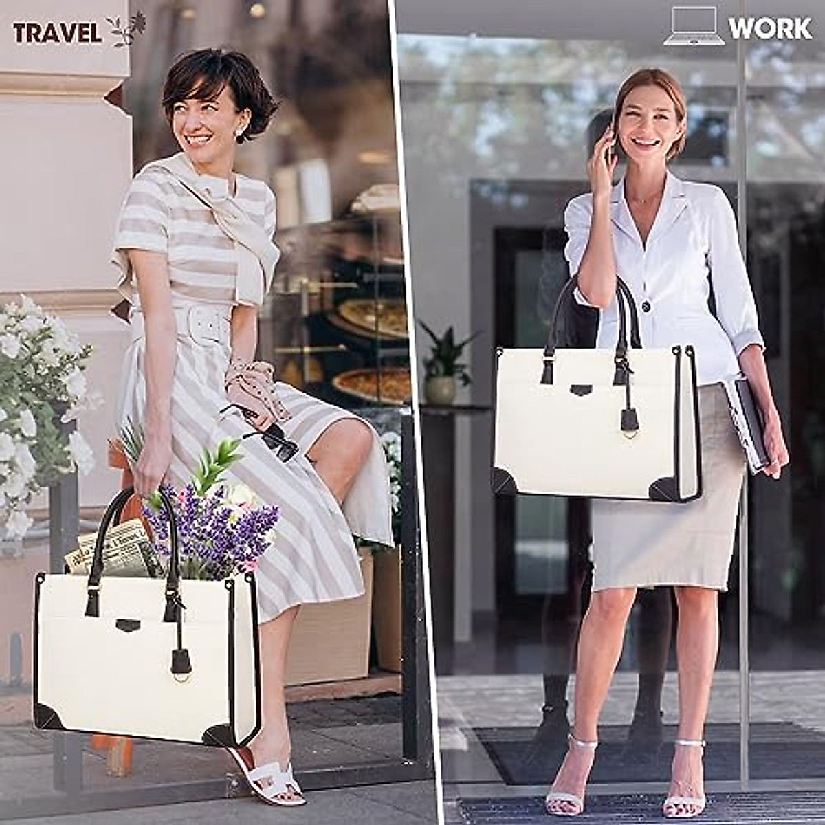 NUBILY Laptop Bag for Women 15.6 inch Lightweight Canvas Tote Waterproof Work Shoulder Bags Large Capacity Computer Professional Office Business Briefcase Casual Handbag Travel College, Black