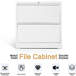 Aobabo 2 Drawer Lateral File Cabinet with Lock, White 28.25'' W Letter/Legal A4 Size Metal Storage Cabinet,Locking File Cabinet for Office,Folding Type Screwless Design,Assembly Required