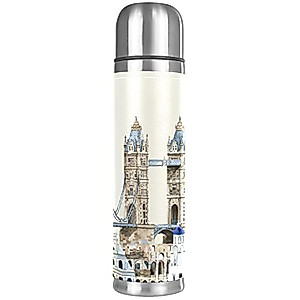 Vintage USA Signs Stainless Steel Water Bottle, Leak-Proof Travel Thermos Mug, Double Walled Vacuum Insulated Flask 17 OZ