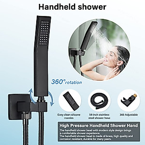 Shower Faucet Set Matte Balck Rain Shower System with High Pressure 8 Inches Rain Shower Head and Handheld Spray Bathroom Luxury Rain Mixer Shower Faucet Set Complete Combo Set Ceiling Mounted