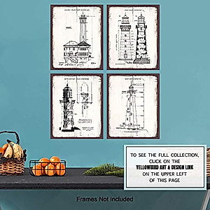 Historic Lighthouse Patent Print Wall Art - 8x10 Vintage Photograph Set for Beach Home, Living Room, Bedroom Decor - Unique Gift for Ocean, Sea Nautical Fans - Rustic Retro Shabby Chic Poster Photo