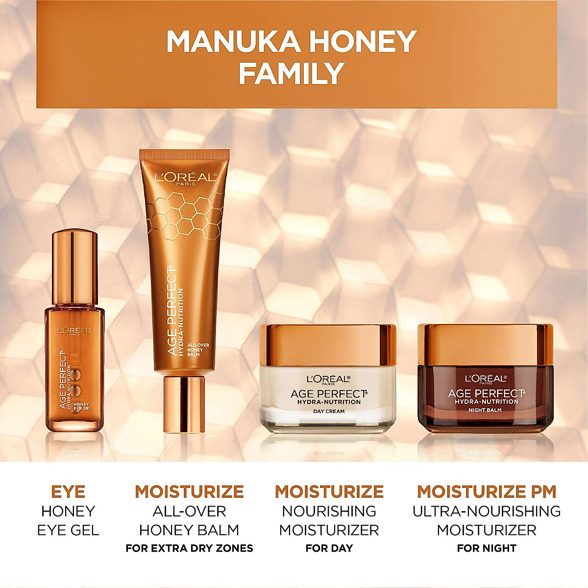 L'Oreal Paris Skincare Age Perfect Hydra Nutrition Ultra Nourishing Honey Night Balm, Face Moisturizer to Comfort, Improve Resilience on Dry Skin, Manuka Honey and Nurturing Oils, 1.7 oz.