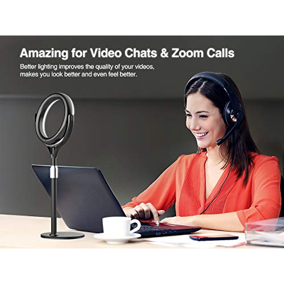 Computer Ring Light for Video Conference Lighting, Elitehood Desktop Ring Light with Stand for Laptop, 8 inch Light Ring for Zoom Meeting, Video Recording/Make Up/Live Streaming//Online Video Call