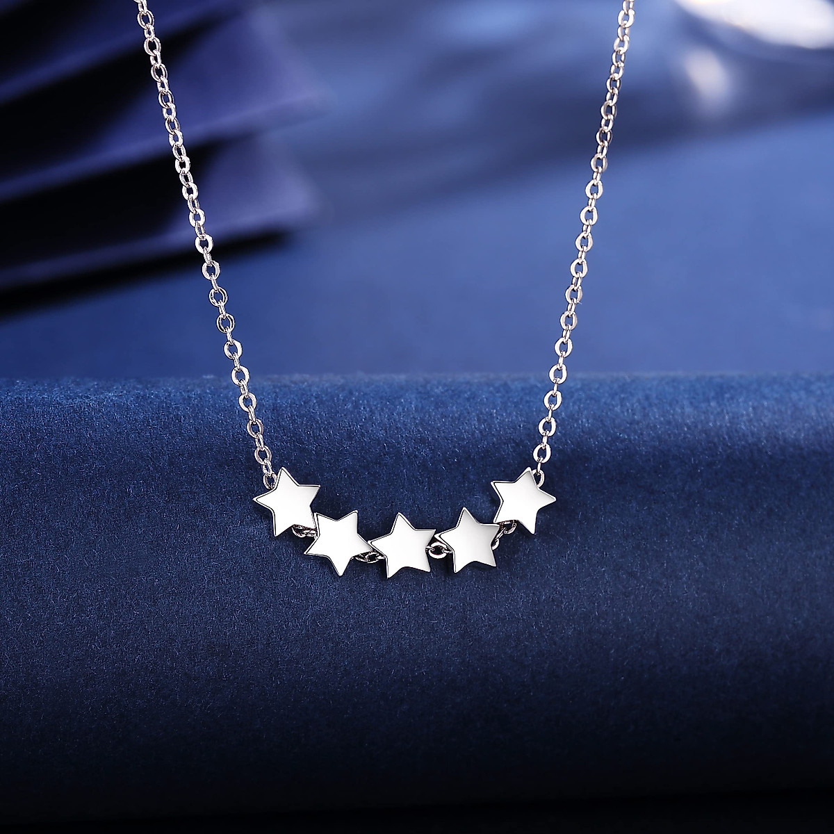 MADAOGO 50th Birthday Gifts for Women, Sterling Silver Five Star Necklace, Dainty Star Necklace, 6 mm Star Beads, 1973 Birthday Jewelry Gift Ideas