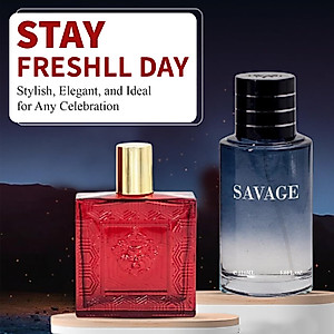 Savage Pour Homme & Lion Versatile Red Flame Cologne for Men, Eau De Toilette Natural Spray, 3.4oz Fl Oz/100ml each Pack of 2