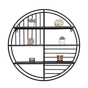 Sheffield Home 24 Inch Linear Lines Round Metal Floating Shelf, Black