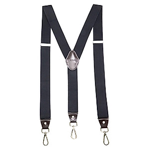 JIERKU Romanlin Mens Suspenders for Work 3 Swivel Hook Clips Y-Back for Groomsmen Leather Black
