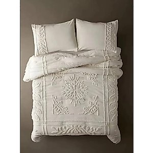 DecorAvenue 100% Cotton Hand Tufted Textured Duvet Cover Boho Bedding Comforter Cover Set of 3 Pieces with Corner Ties & Zip Closures (California King 98" x 104" Inches, Pattern 4)