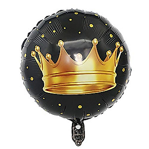 JANOU Crown Balloons 18 Inch Foil Helium Round Black Balloons Birthday Wedding Baby Shower Party Decoration Pack 10pcs