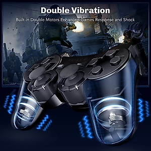 VOYEE Wireless Controller Compatible with Playstation 3, 2 Pack PS-3 Controller with Upgraded Joystick/Rechargerable Battery/Motion Control/Double Shock (Black)